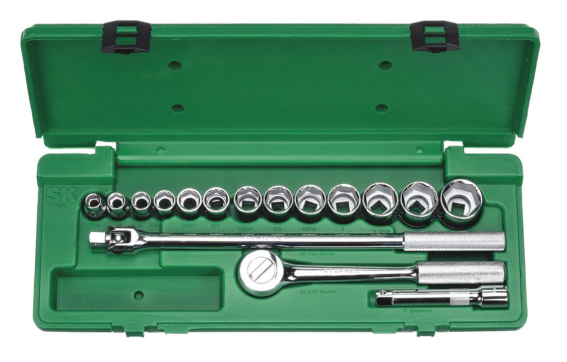 SK PROFESSIONAL TOOLS, 1/2 in Drive, 16 Piece, Socket Wrench Set ...