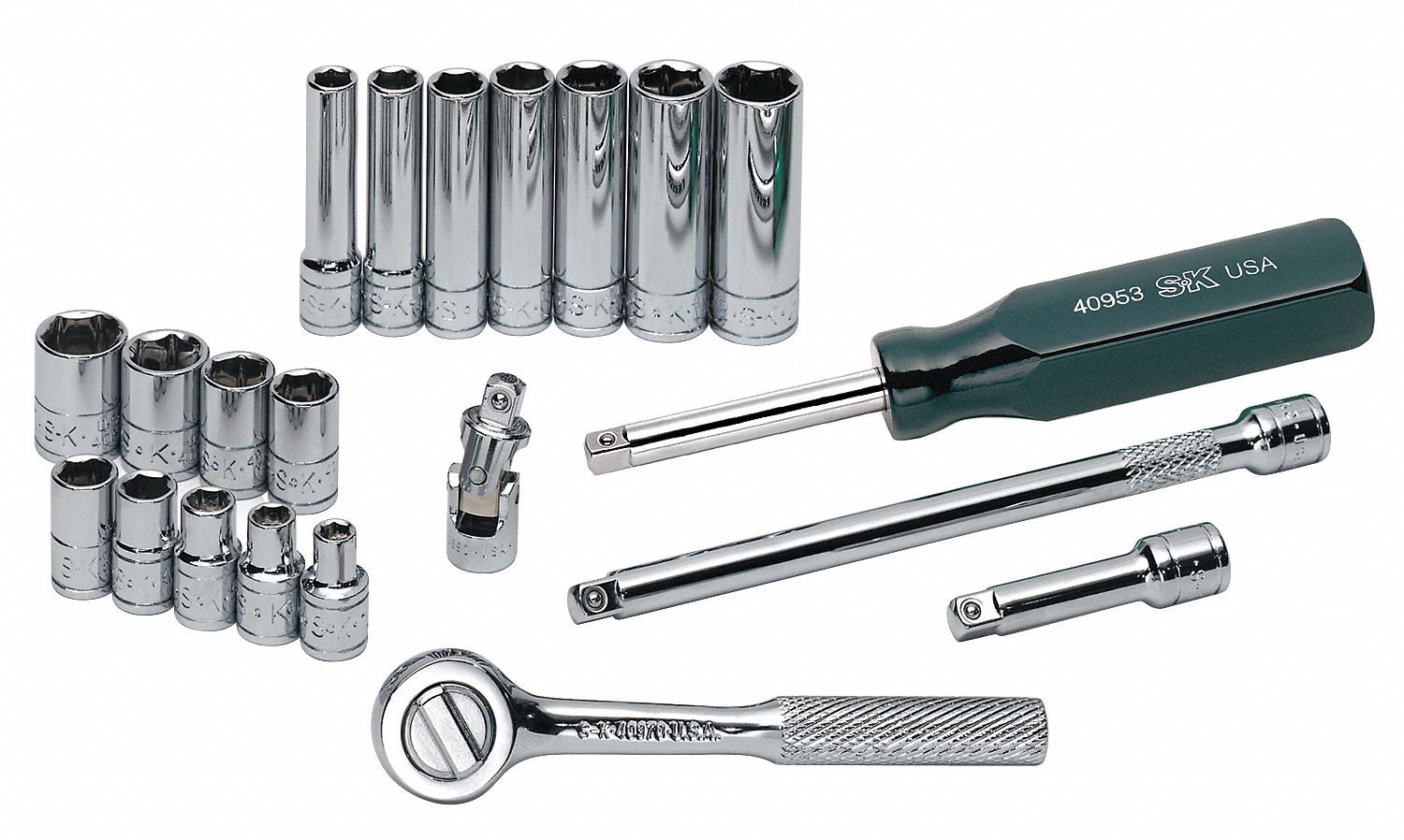 SK PROFESSIONAL TOOLS Socket Wrench Set Socket Size Range 3 16 In To 1