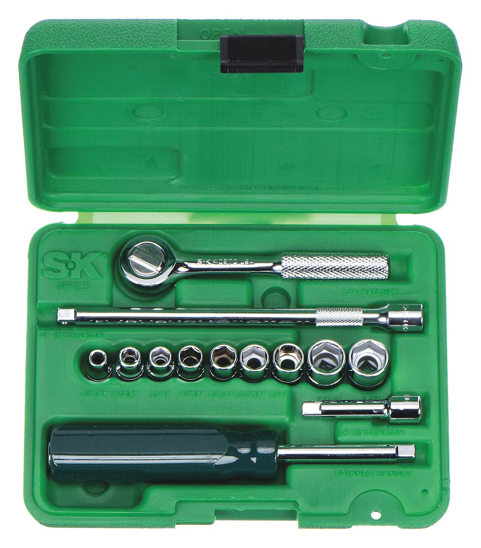 SK PROFESSIONAL TOOLS, 1/4 in Drive, 13 Piece, Socket Wrench Set ...