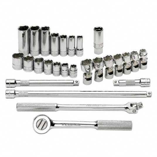 SK PROFESSIONAL TOOLS, 3/8 in Drive, 27 Piece, Socket Wrench Set ...