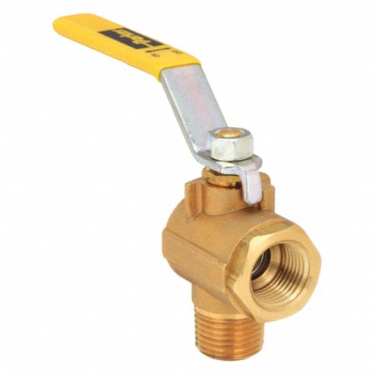 Ball Valve, Brass, Angle, 2-Piece, Pipe Size 1/2 in, Connection Type ...