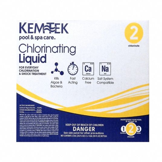 KEM TEK Liquid Chlorine: Liquid, Jug, 1 gal, 72 PK - 20KR64|26009047371 ...