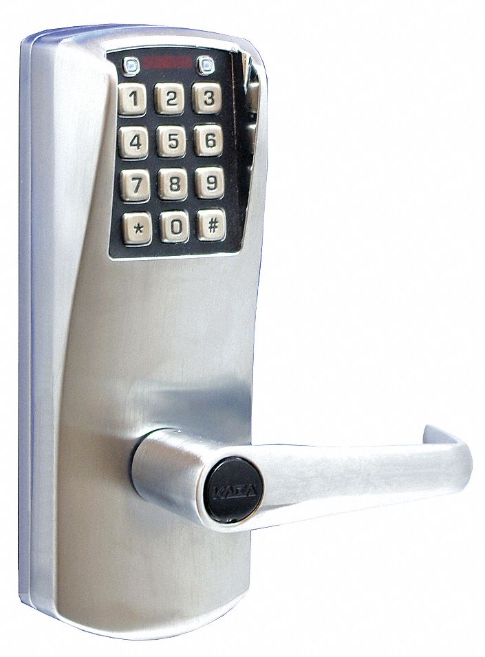Electronic Keyless Lock, 2 3/4 in Backset, Cylindrical, Satin Chrome, 1 ...