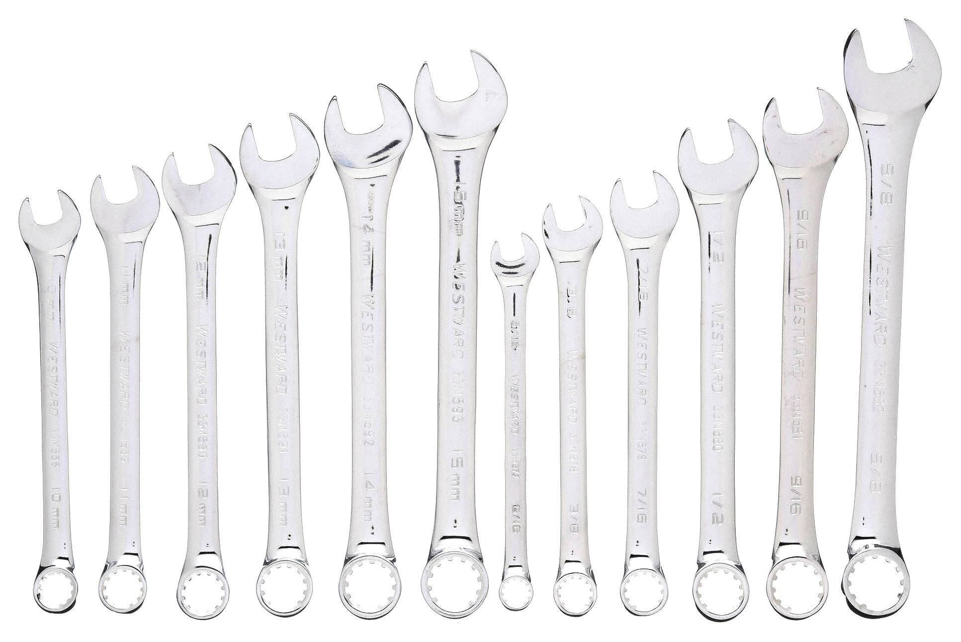 WESTWARD, Alloy Steel, Chrome, Combination Wrench Set - 33M572|33M572 ...
