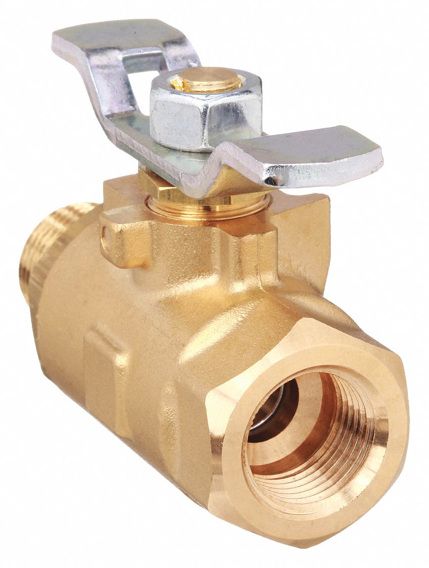 Ball Valve, Brass, Inline, 2-Piece, Pipe Size 3/8 in, Connection Type ...