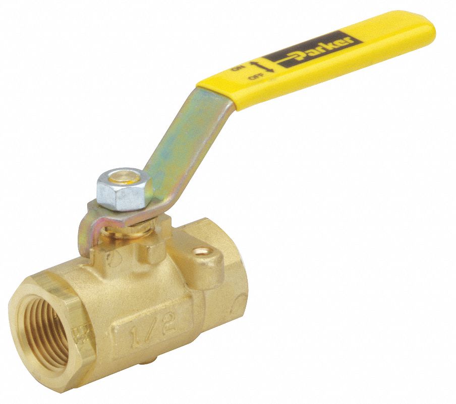 Ball Valve, Brass, Inline, 2-Piece, Pipe Size 1/4 in, Connection Type ...