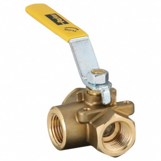 1/2 in, Brass, Manual Three-Way Ball Valve - 20RH42|XV533P-8 - Grainger
