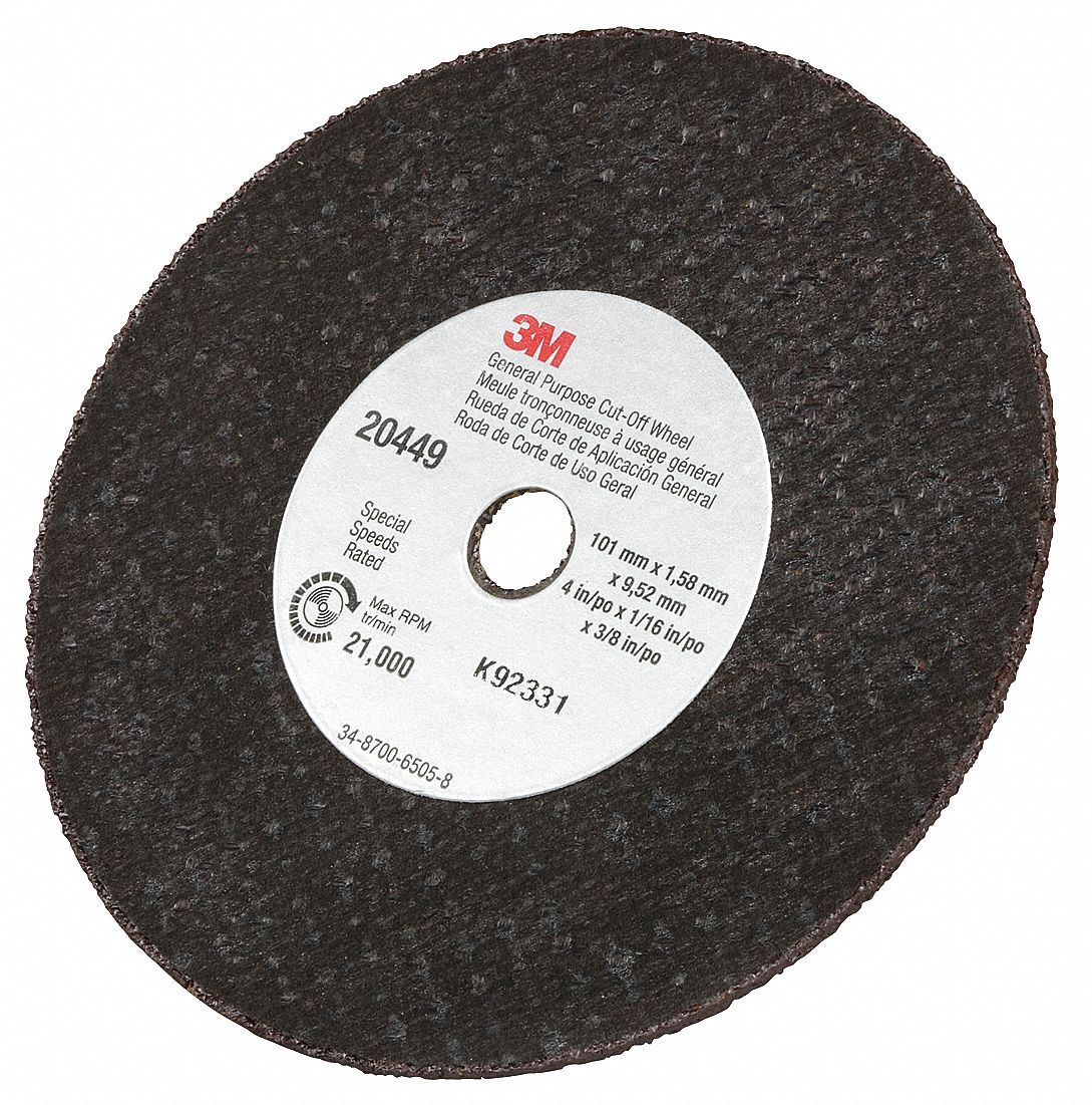 4 in, Type 1 Aluminum Oxide Abrasive Cut-Off Wheel, 3/8 in Arbor Hole ...