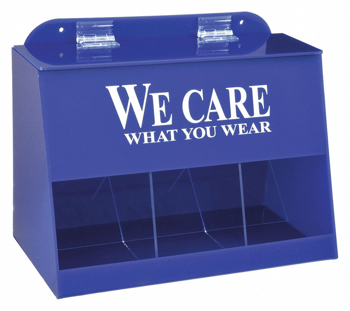 BRADY EARPLUG DISPENSER, 50 PAIRS, BL,WHT, ACRYLIC, WALL/SURFACE ...