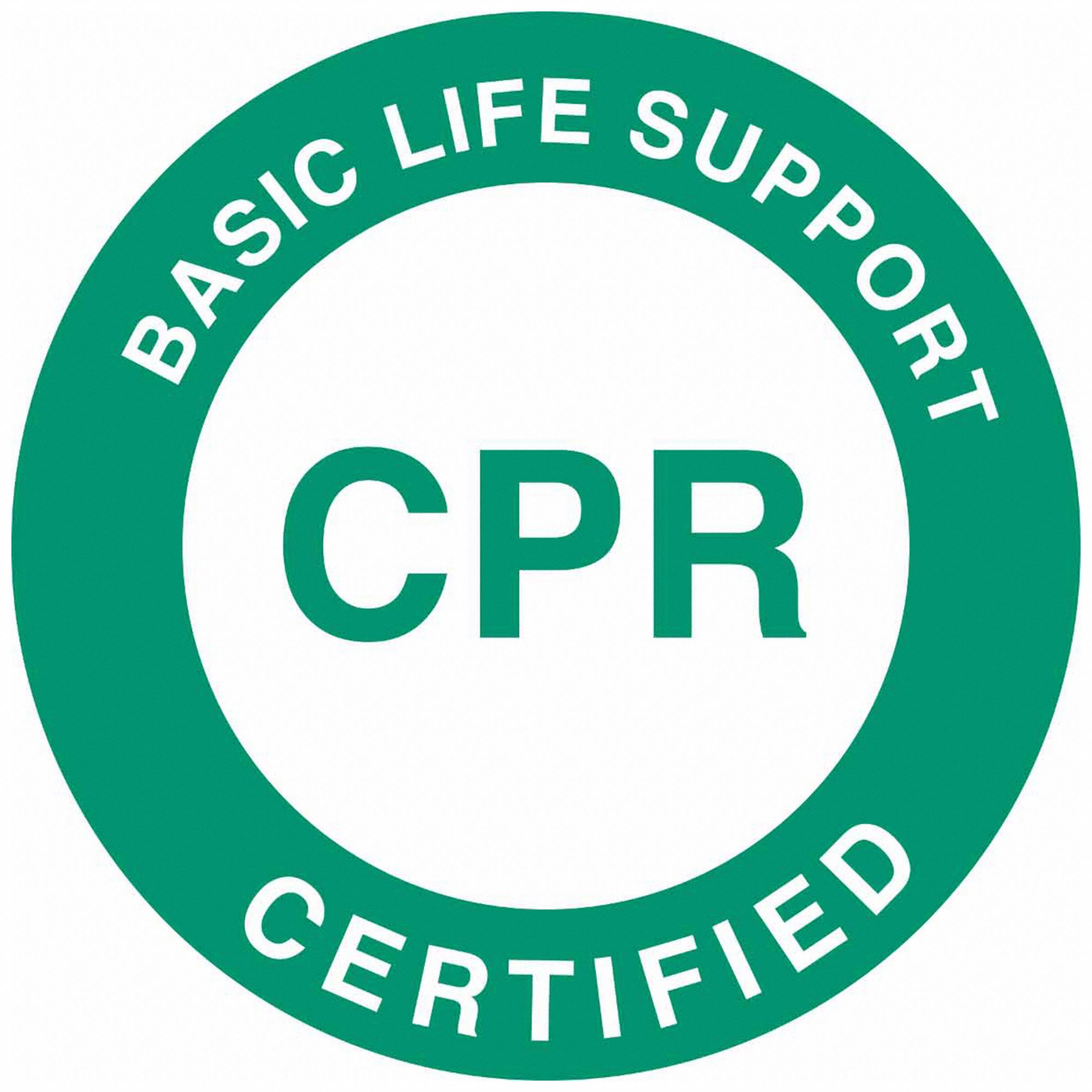 Basic Life Support Certified CPR, 2 in Dia, Hard Hat Label - 20RY54 ...