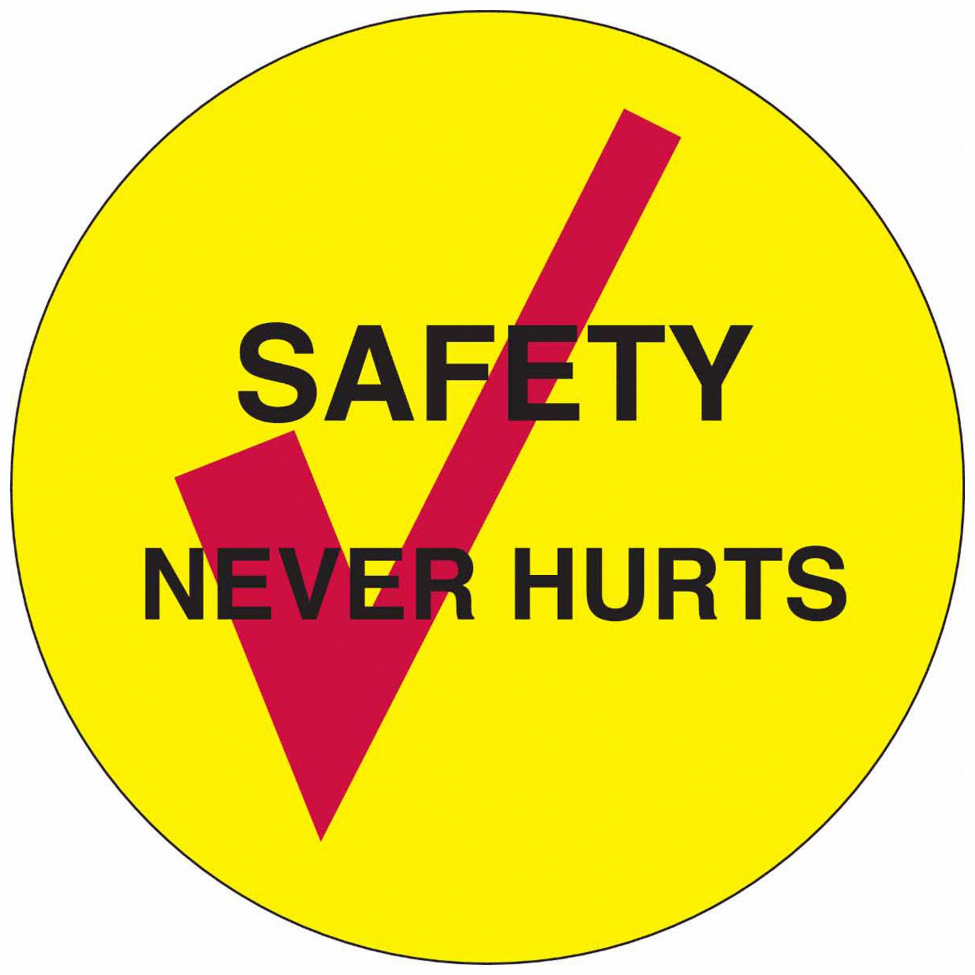 Safety Never Hurts, 2 in Dia, Hard Hat Label - 20RY69|42273 - Grainger