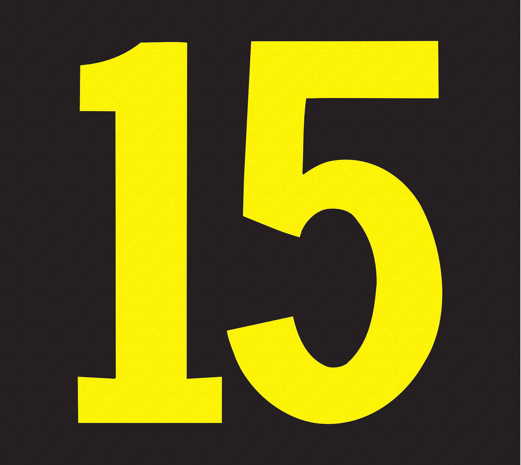 BRADY KVA Number Label, 15, Yellow/Black, 2 1/2 in Character Height, 25 ...