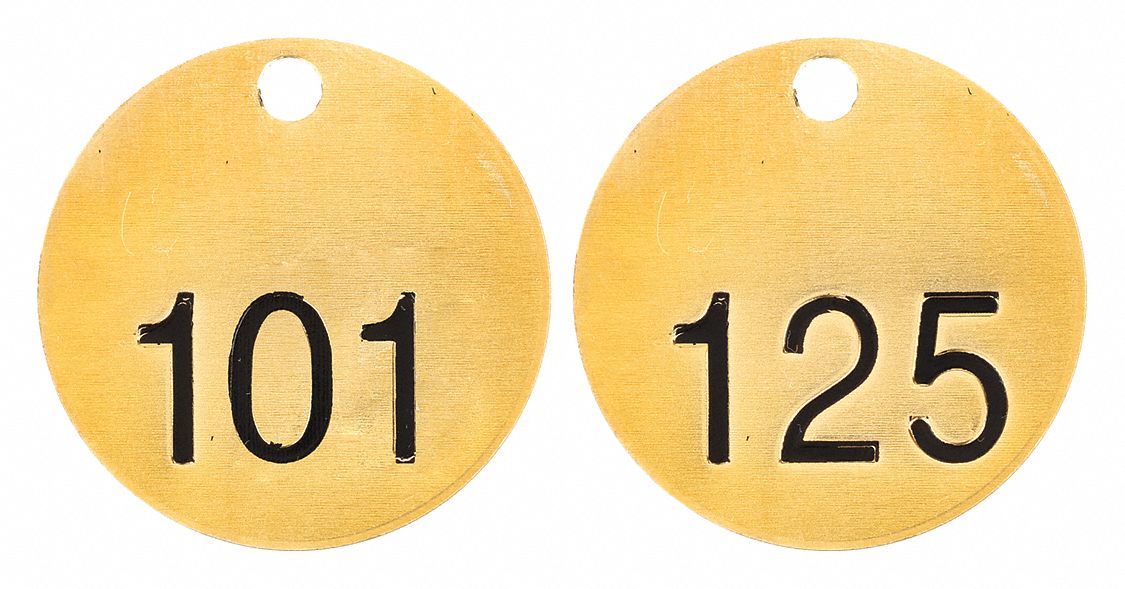 Brass, 1 1/2 in Dia, Numbered Tag Set - 20TD83|23204 - Grainger