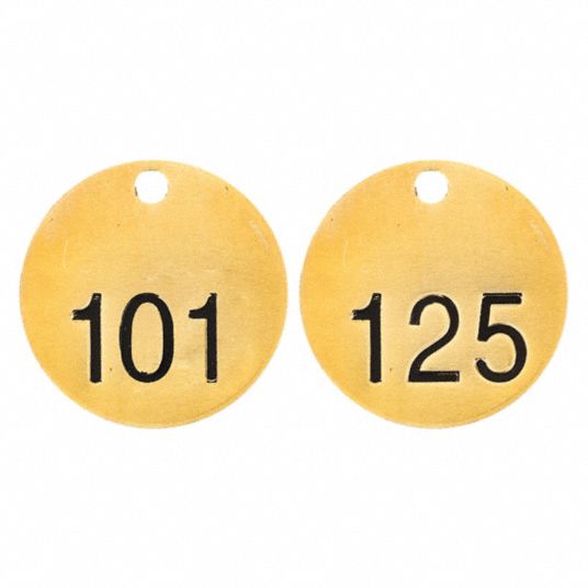 Brass, 1 1/2 in Dia, Numbered Tag Set - 20TD83|23204 - Grainger