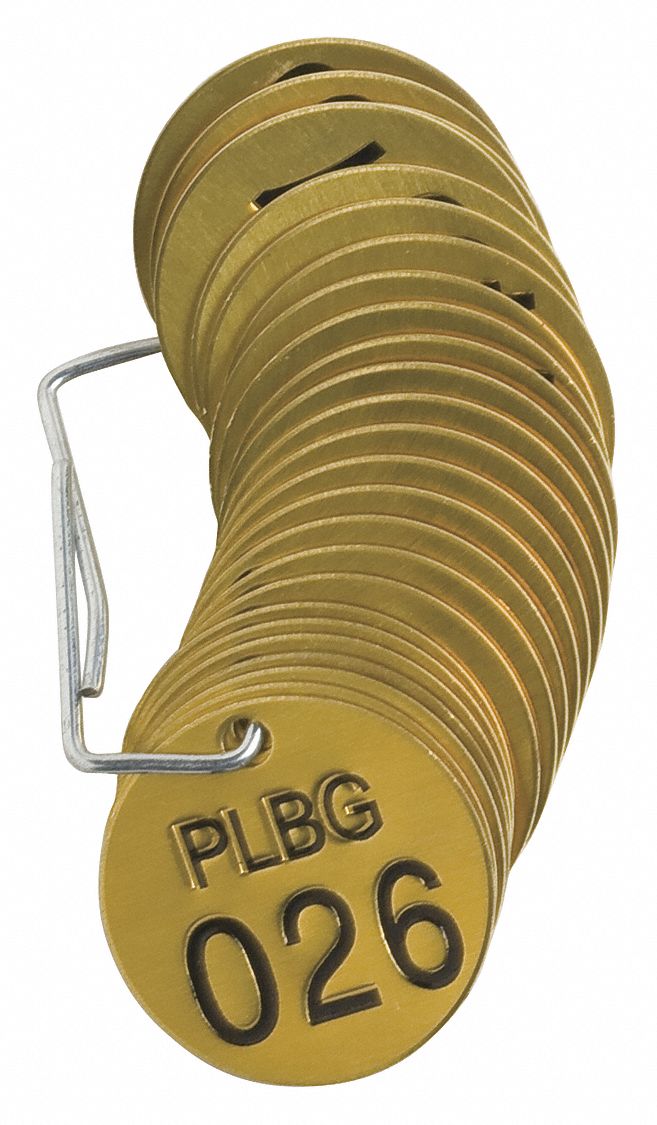 Brass, 1 1/2 in Dia, Numbered Tag Set - 20TD94|23261 - Grainger