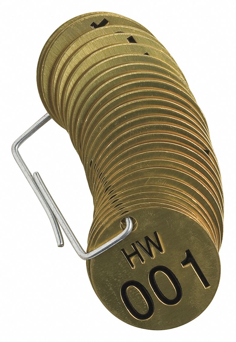 Brass, 1 1/2 in Dia, Numbered Tag Set - 20TE01|23276 - Grainger