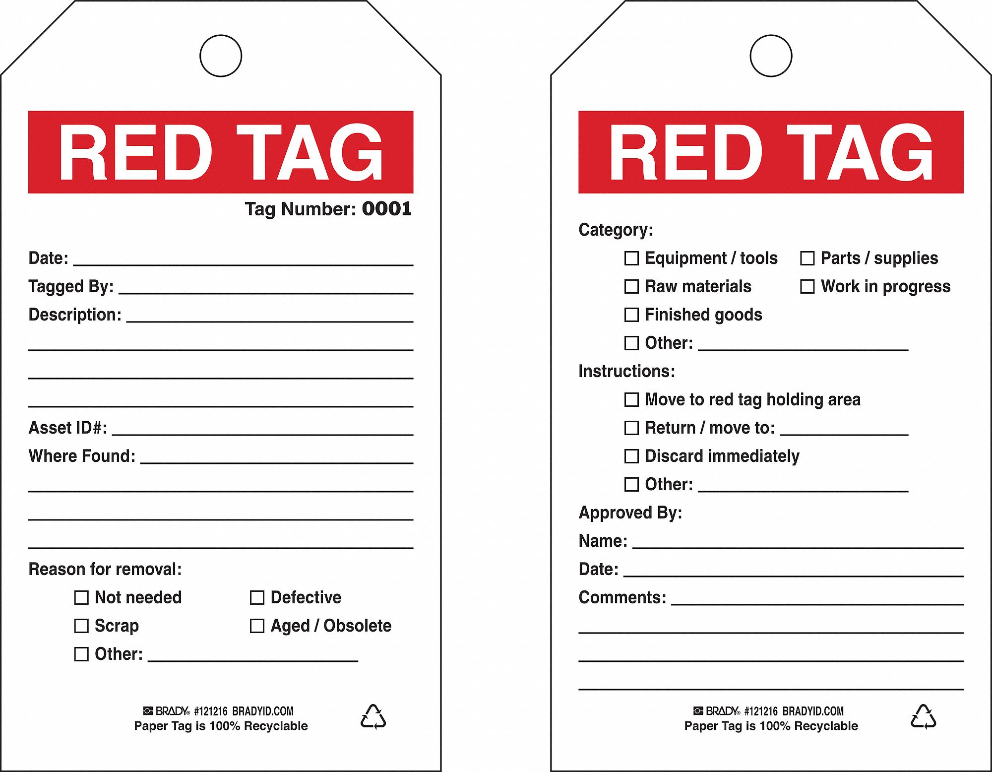 BRADY Material Control Tag, Cardstock, Height: 7 in, Width: 4 in, White ...