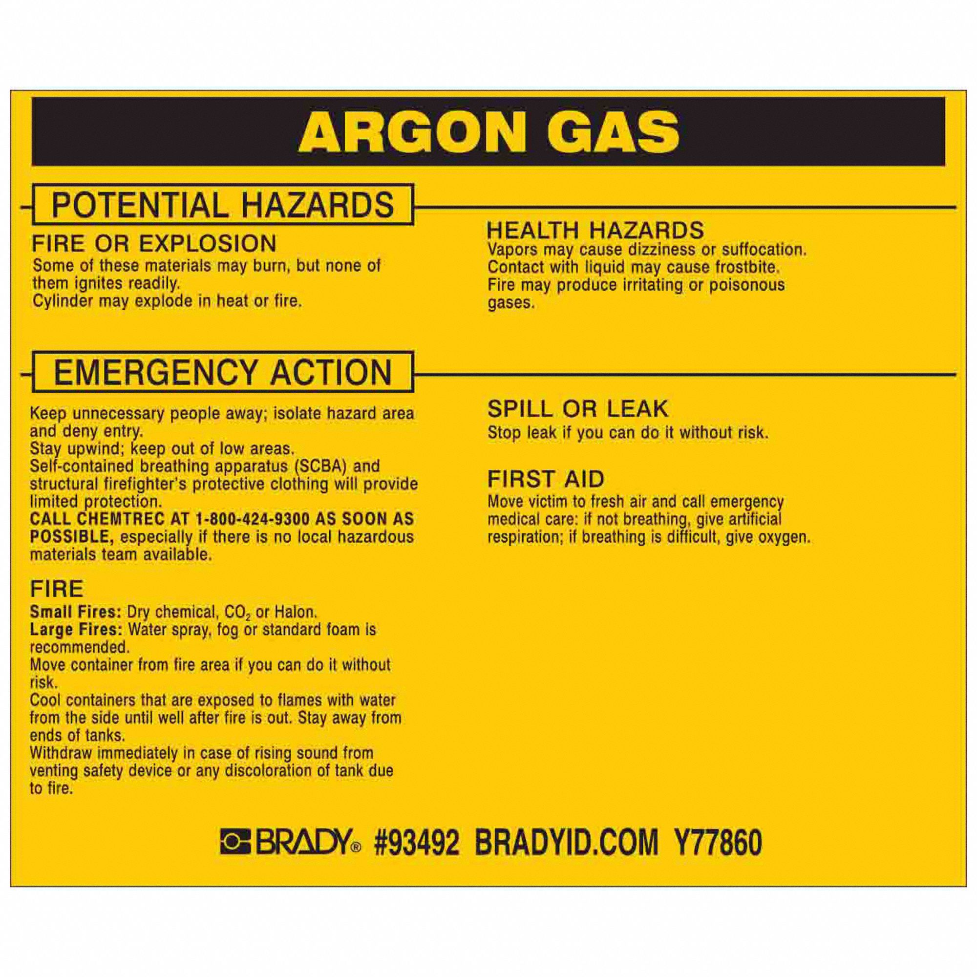 Argon Gas, 3 3/4 in Ht, Label - 20TH60|93492 - Grainger
