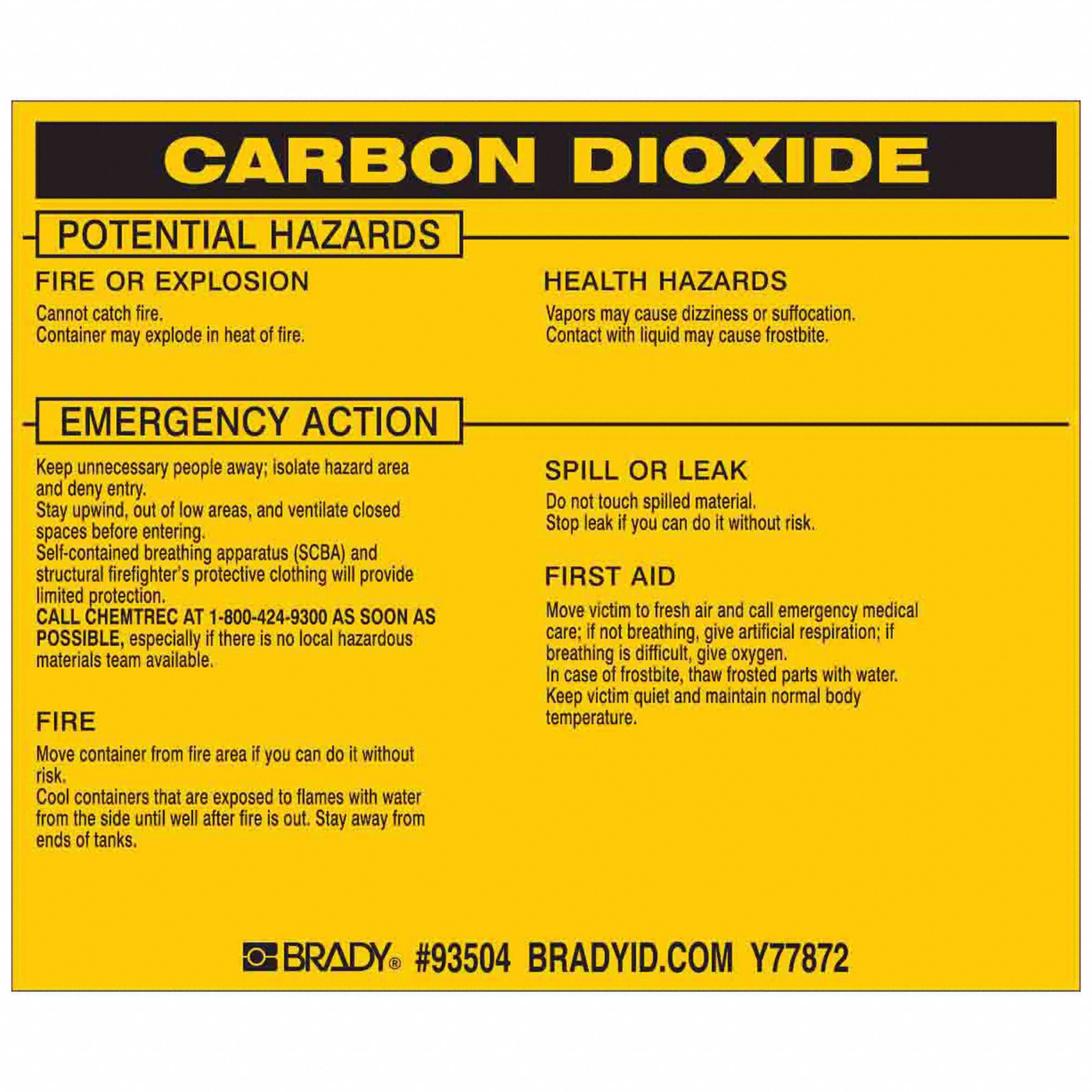 Carbon Dioxide, 3 3/4 in Ht, Label - 20TH63|93504 - Grainger