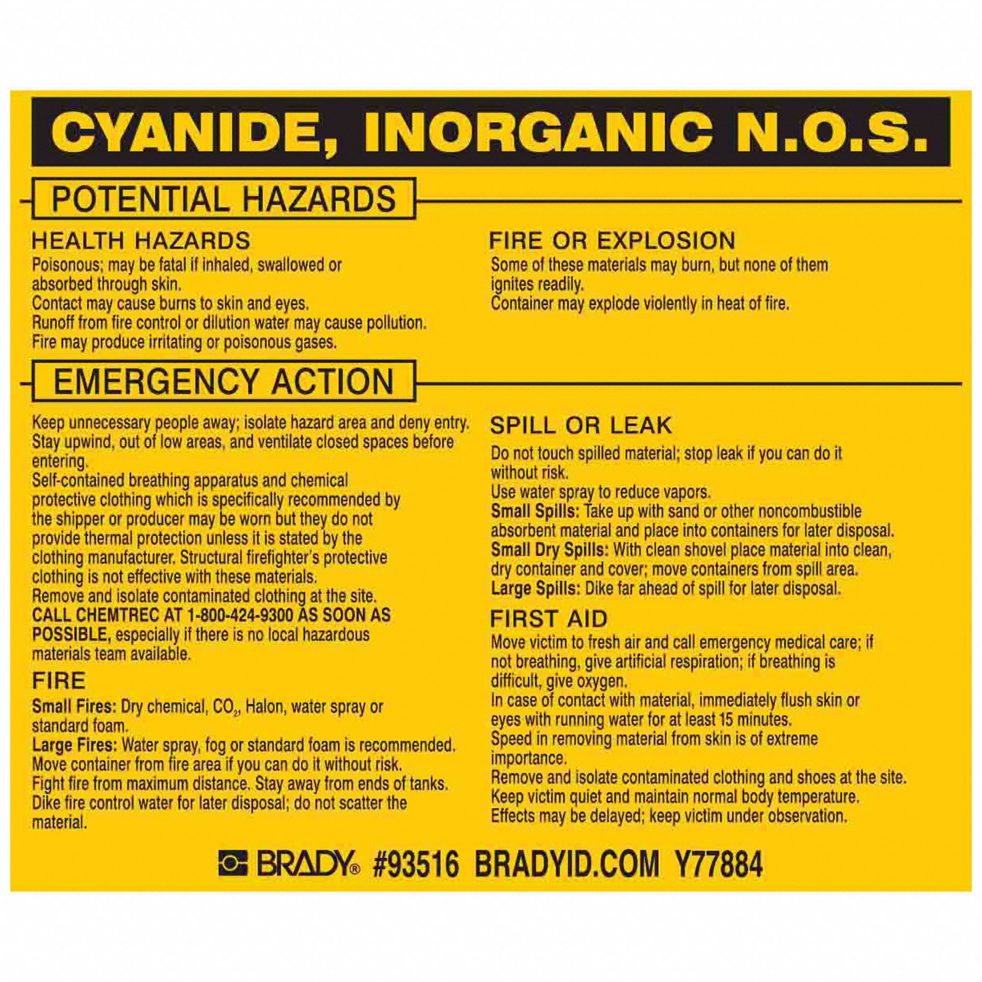 Cyanide, Inoganic N.O.S., 3 3/4 in Ht, NFPA Label - 20TH67|93516 - Grainger