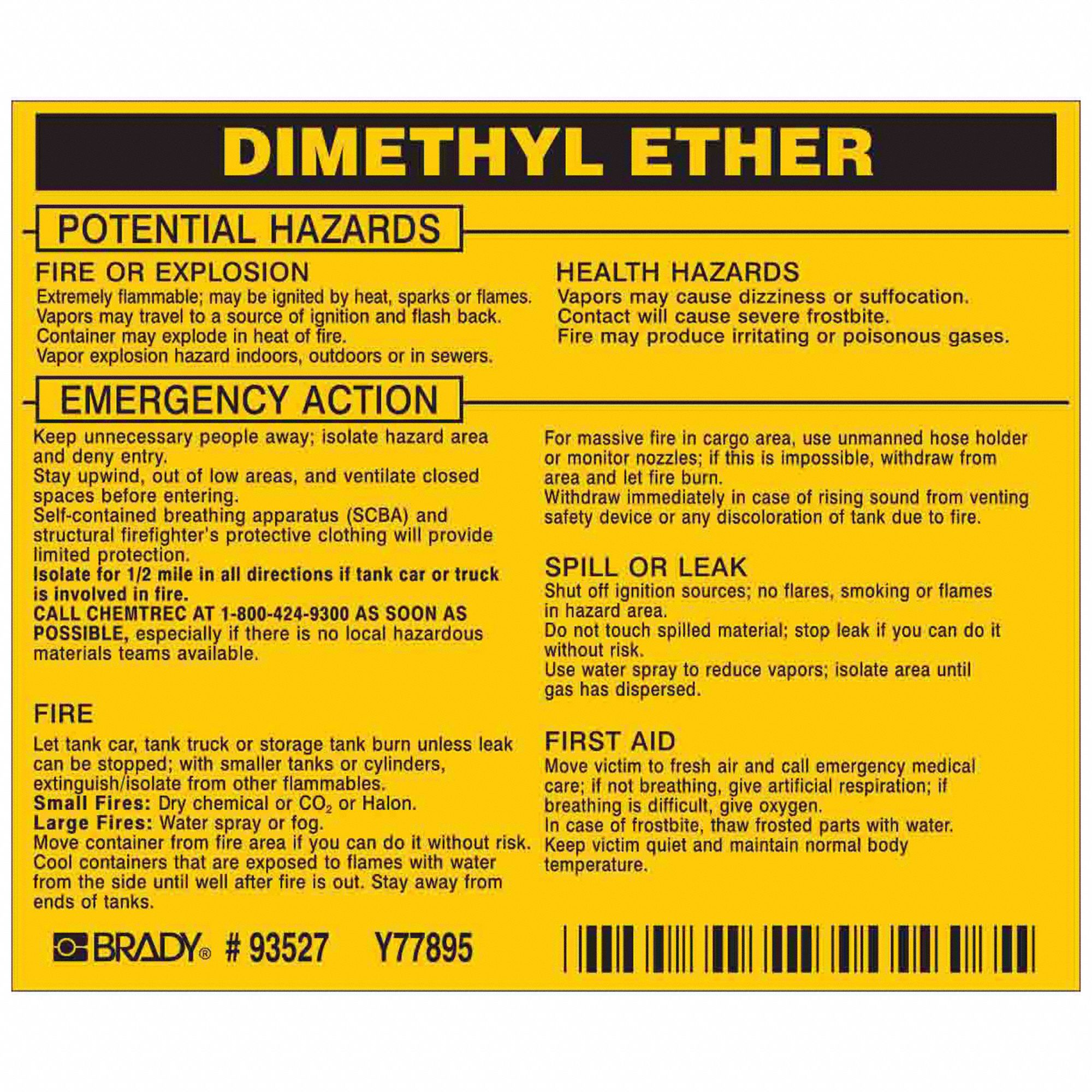 Dimethyl Ether, 3 3/4 in Ht, Label - 20TH69|93527 - Grainger