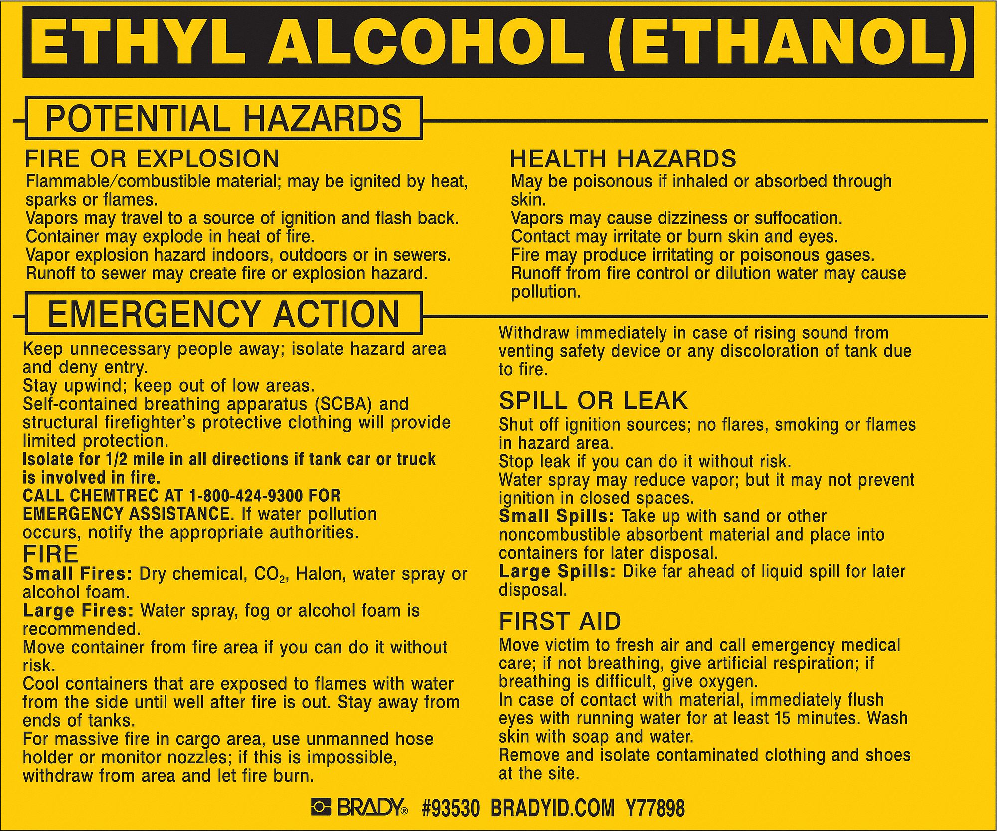 Ethyl Alcohol (Ethanol), 3 3/4 in Ht, Label - 20TH71|93530 - Grainger