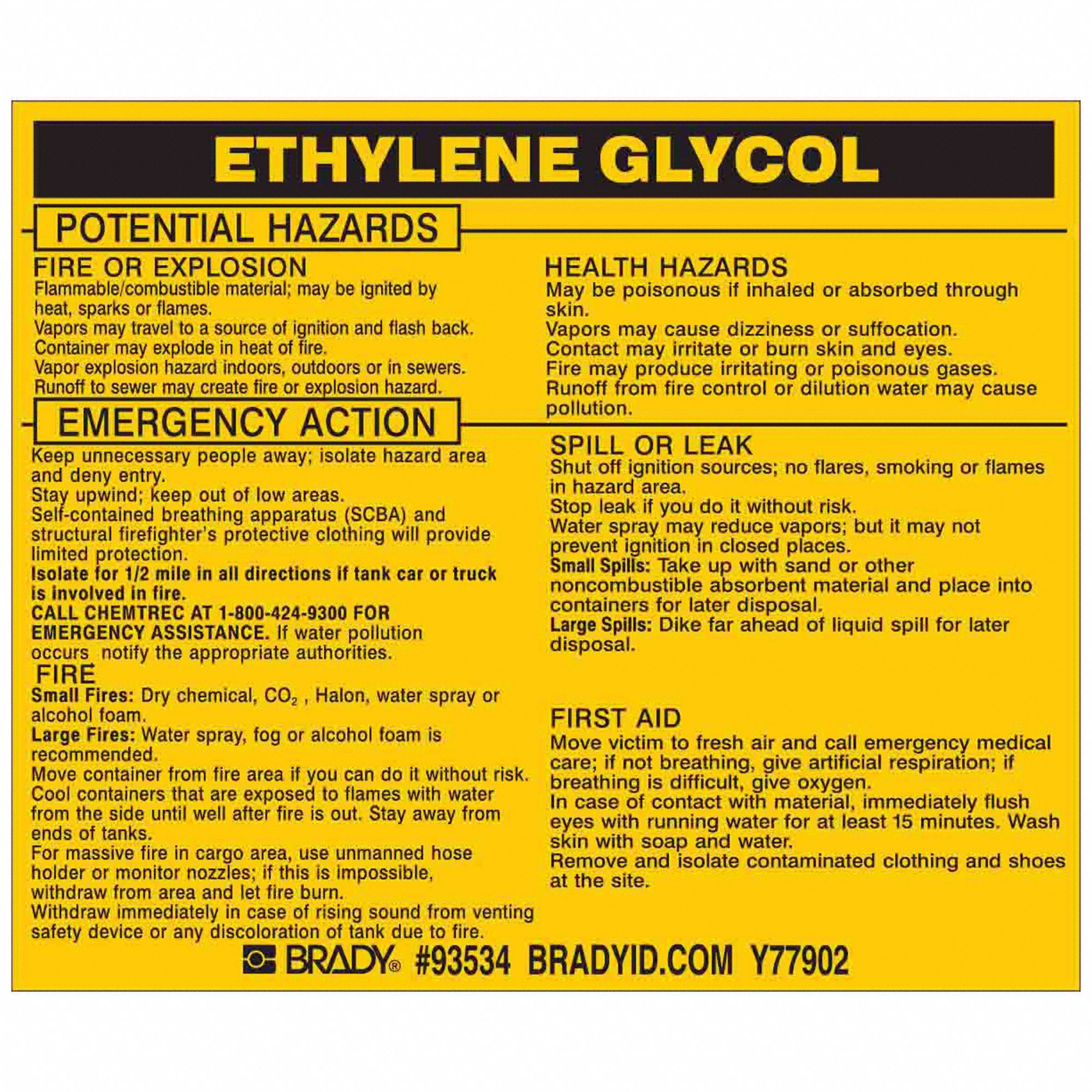 Ethylene Glycol, 3 3/4 in Ht, NFPA Label - 20TH73|93534 - Grainger