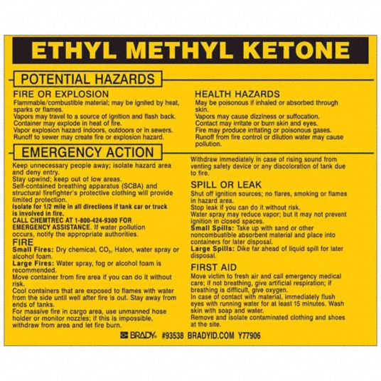 Ethyl Methyl Ketone, 3 3/4 in Ht, NFPA Label - 20TH74|93538 - Grainger