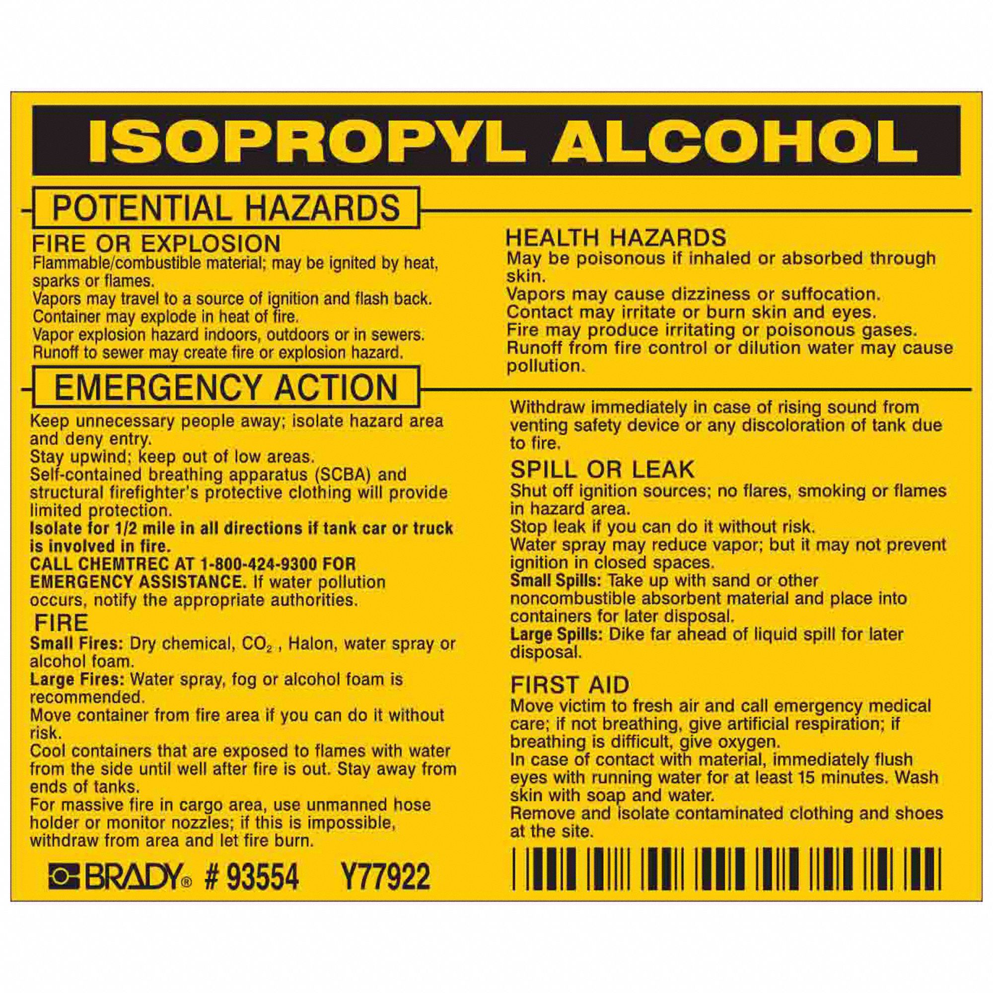 Isopropyl Alcohol, 3 1/2 in Ht, Label - 20TH79|93554 - Grainger