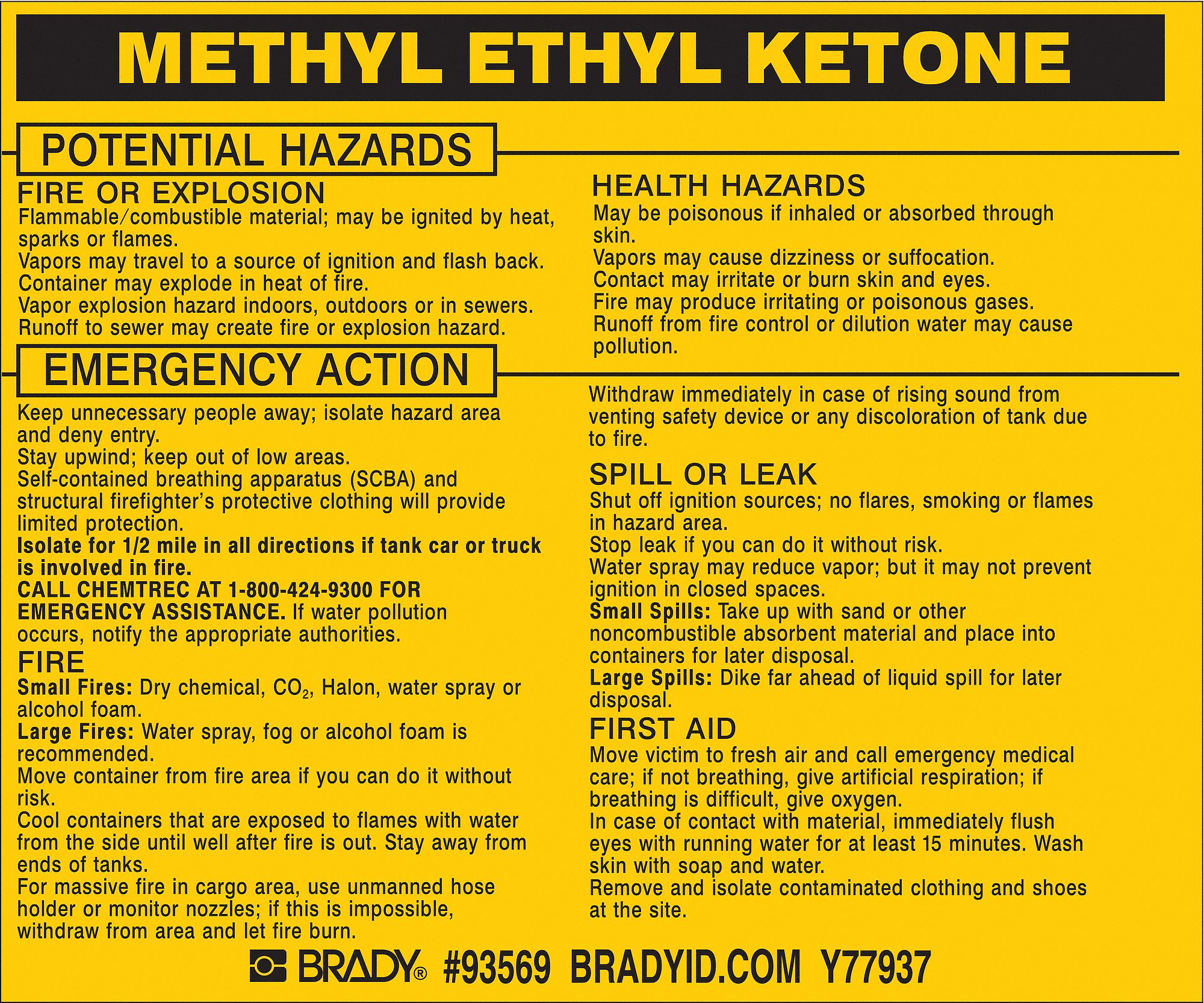 Methyl Ethyl Ketone, 3 1/2 in Ht, Label - 20TH86|93569 - Grainger