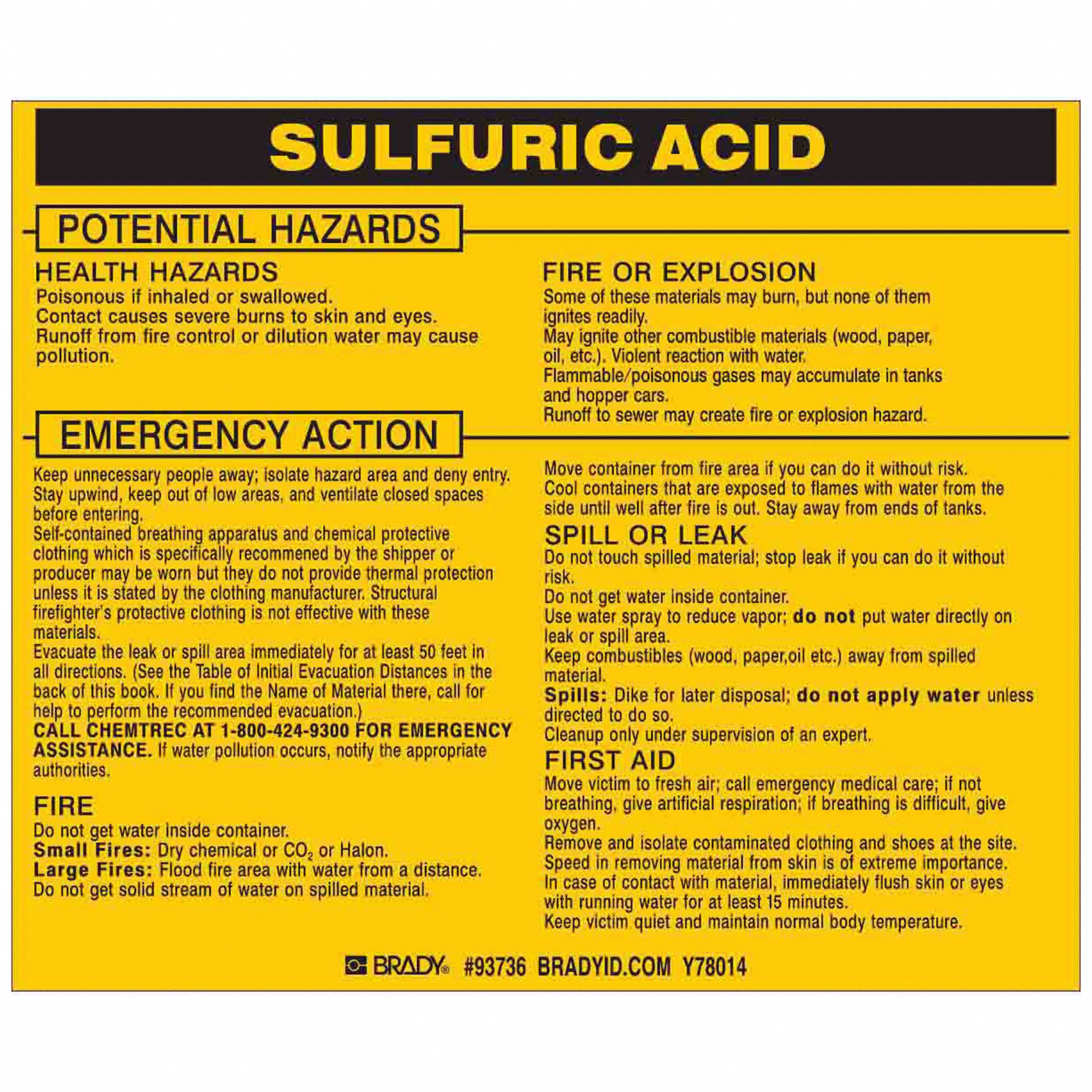 Sulfuric Acid, 3 1/2 in Ht, Label - 20TH92|93736 - Grainger