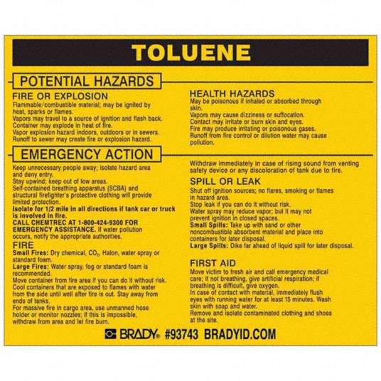 Toluene, 3 1/2 in Ht, Right-To-Know Label - 20TH95|93743 - Grainger