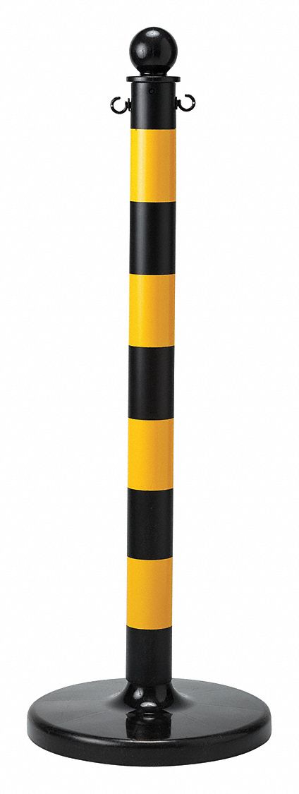 Striped Barrier Post, Height 40 in, Black and Yellow, Post Material ...