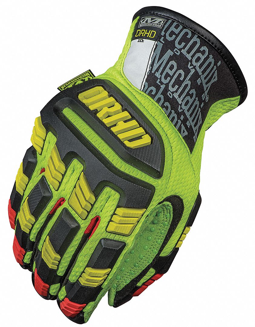 Impact Resistant Gloves, Synthetic Leather Palm Material, Full Finger w ...