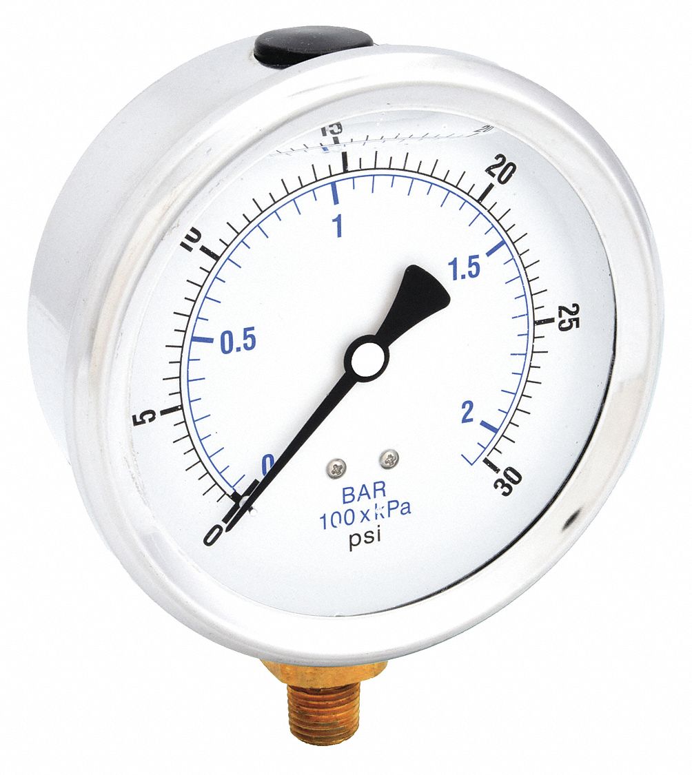 PIC GAUGES, 0 psi / Hg to 30 psi, 4 in Dial, Industrial Pressure Gauge ...