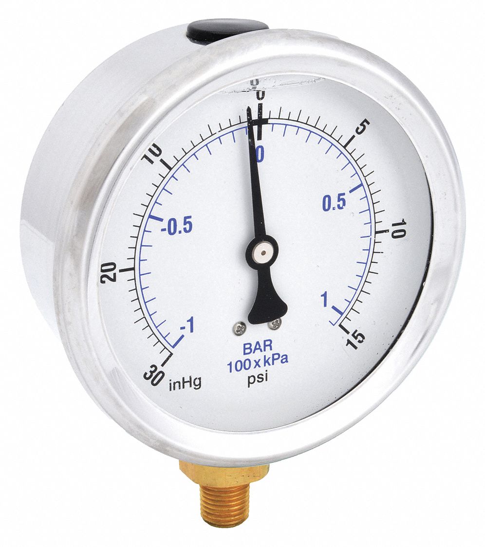 PIC GAUGES, 15 psi to 0 psi / Hg to 15 psi, 4 in Dial, Industrial Compound Gauge - 20TV42|201L ...