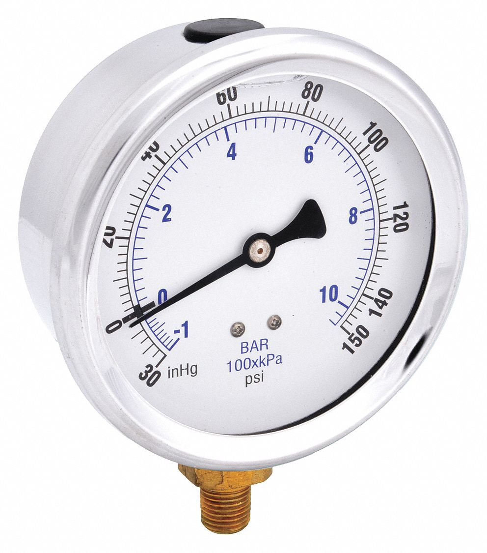PIC GAUGES, 150 psi to 0 psi / Hg to 150 psi, 4 in Dial, Industrial ...