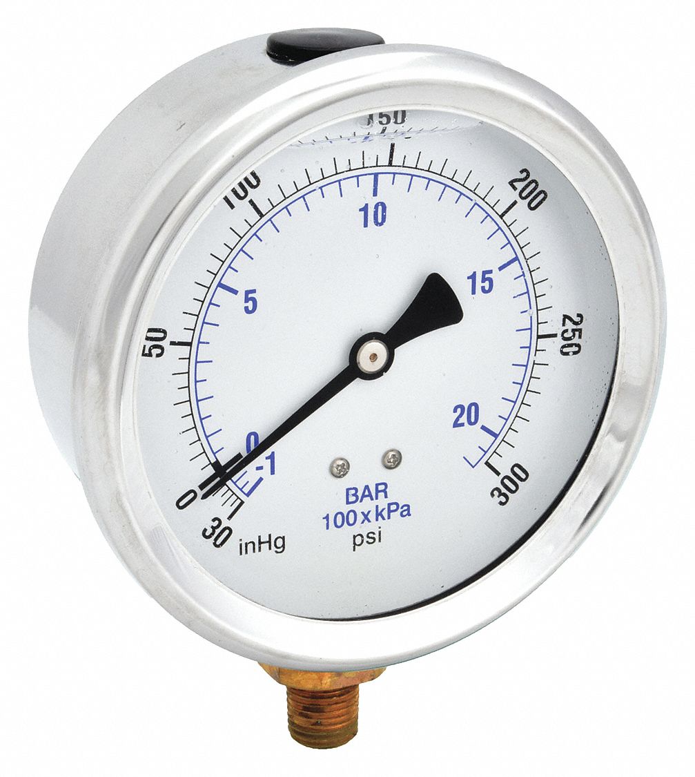 PIC GAUGES, 300 psi to 0 psi / Hg to 300 psi, 4 in Dial, Industrial Compound Gauge - 20TV47|201L ...