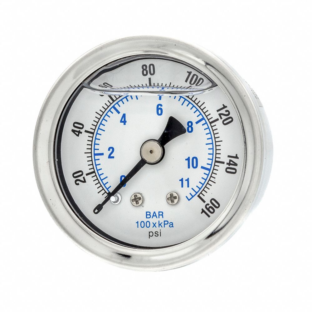 PIC GAUGES, 160 psi to 0 psi / Hg to 160 psi, 1 1/2 in Dial, Industrial Pressure Gauge - 20TV89 ...