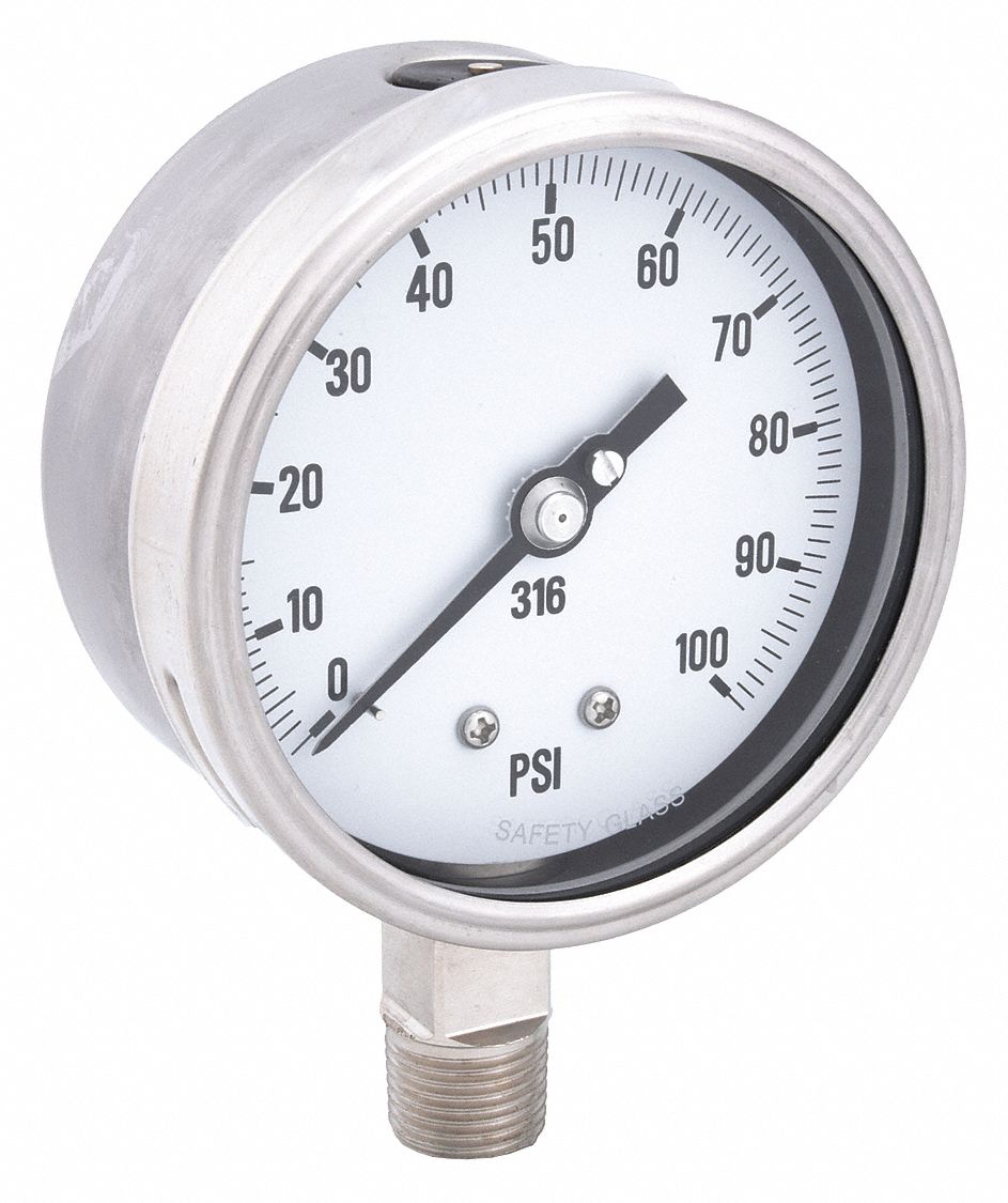 PIC GAUGES, 100 psi to 0 psi / Hg to 100 psi, 4 in Dial, Industrial ...