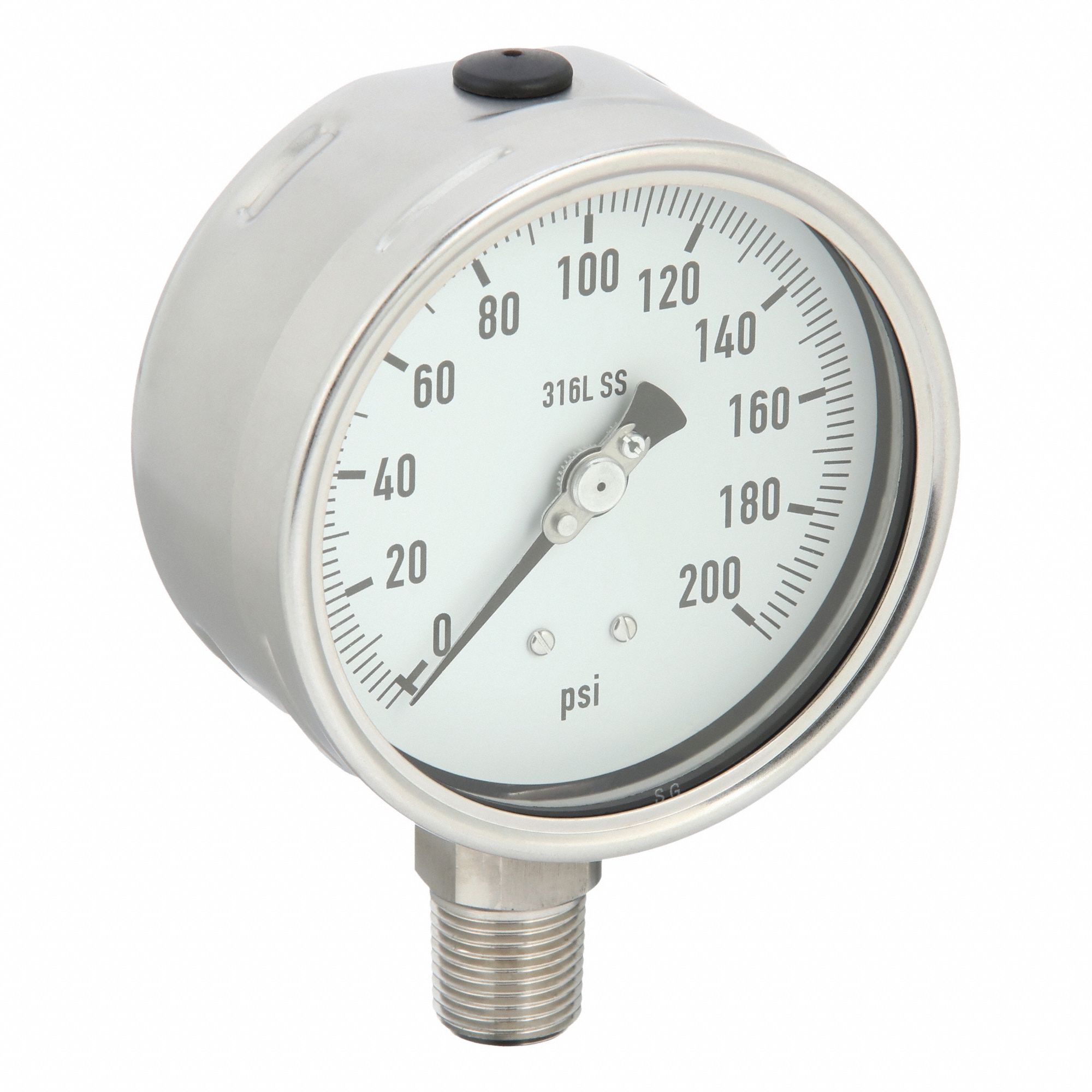 PIC GAUGES, 0 psi to 200 psi, 4 in Dial, Industrial Pressure Gauge ...