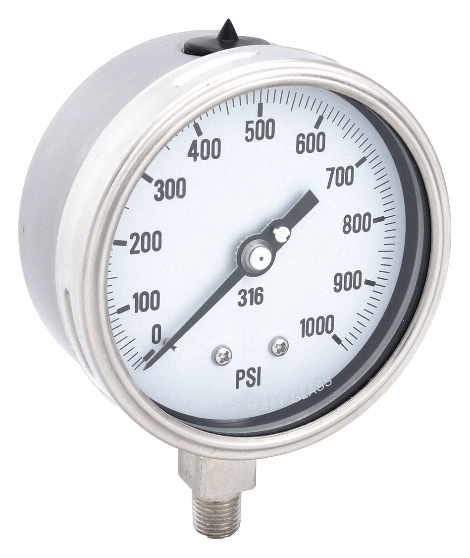 PIC GAUGES, 1,000 psi to 0 psi / Hg to 1,000 psi, 4 in Dial, Industrial ...