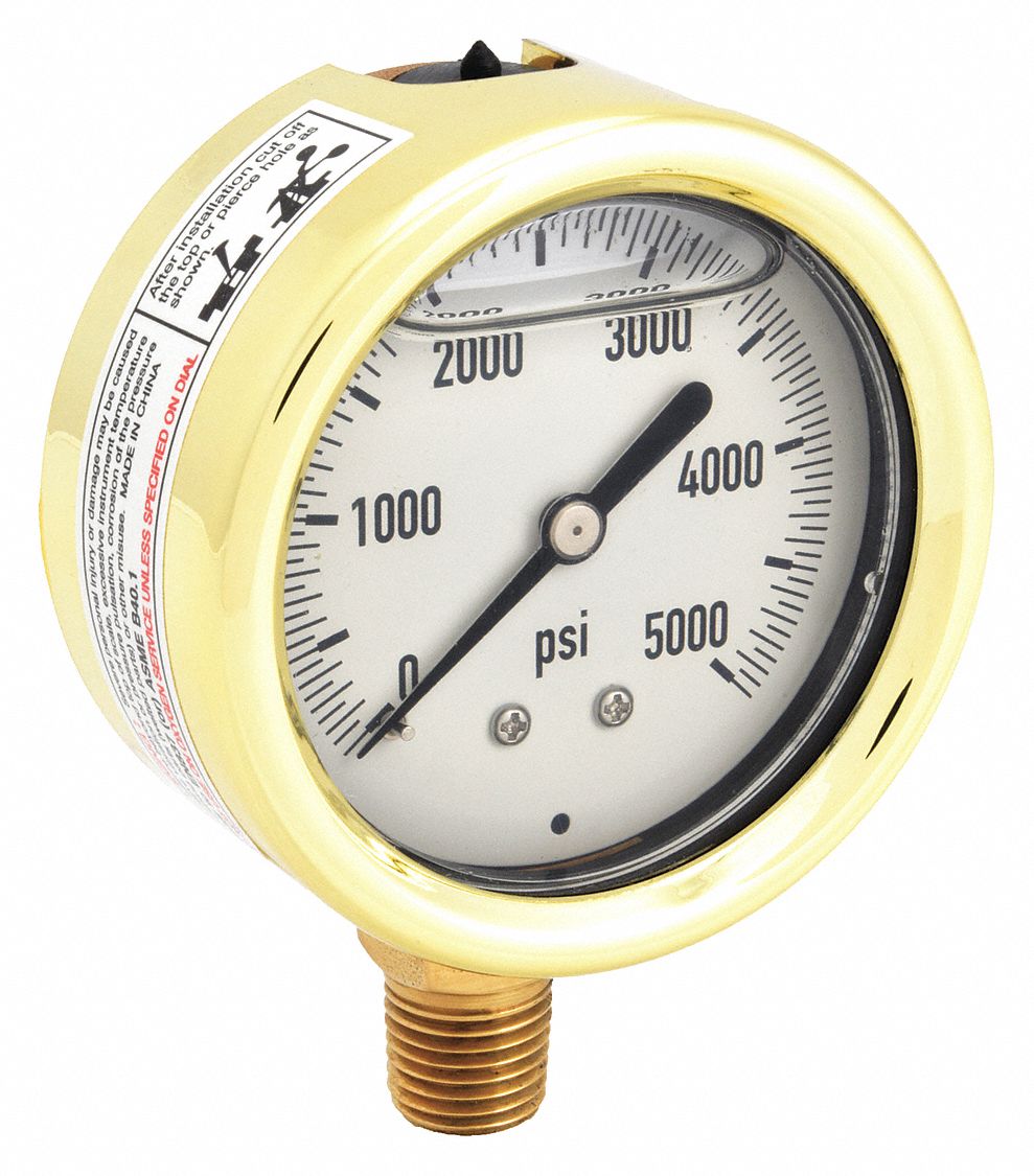 PIC GAUGES, 0 psi / Hg to 5,000 psi, 2 1/2 in Dial, Industrial Pressure ...