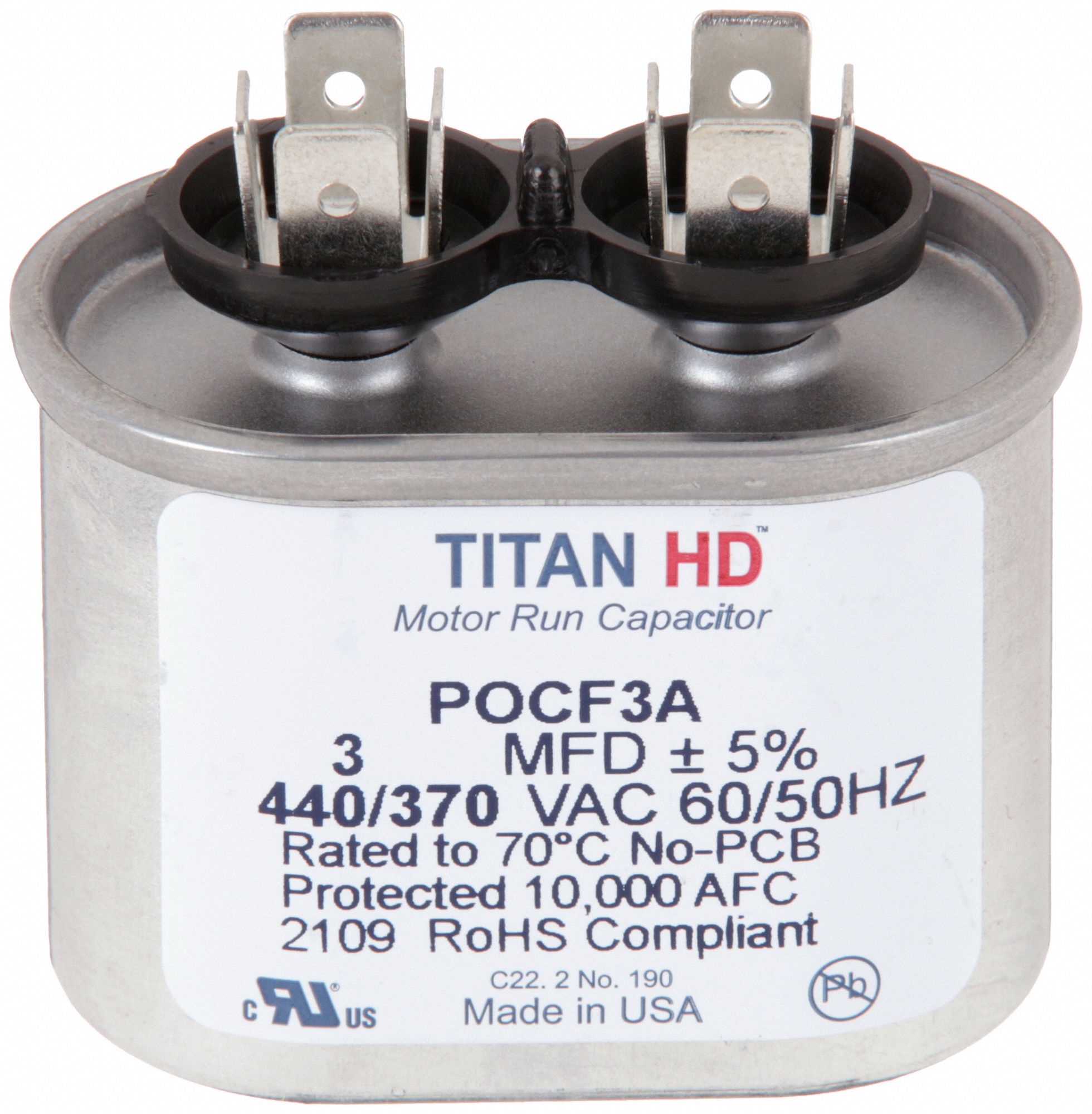 TITAN HD, Oval, 440/370V AC, Motor Run Capacitor - 20UD35|POCF3A - Grainger