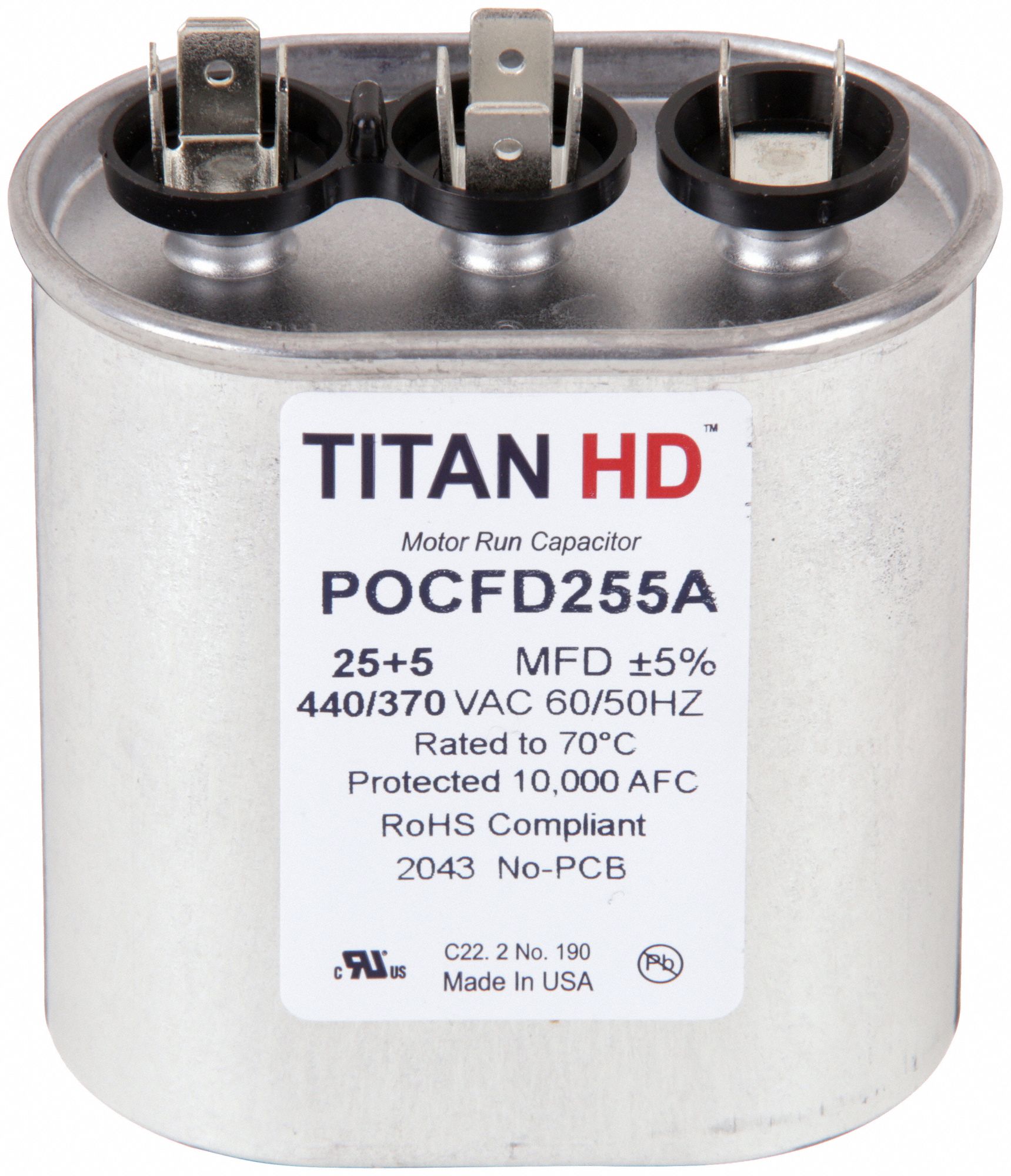 TITAN HD, Oval, 440/370V AC, Motor Dual Run Capacitor - 20UD46 ...