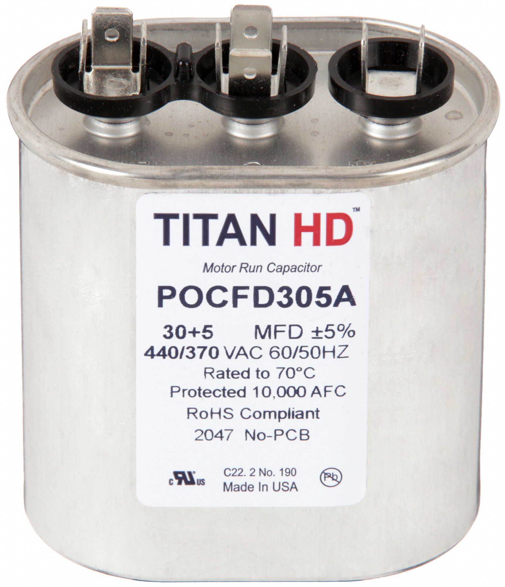 TITAN HD, Oval, 440/370V AC, Motor Dual Run Capacitor - 20UD47 ...