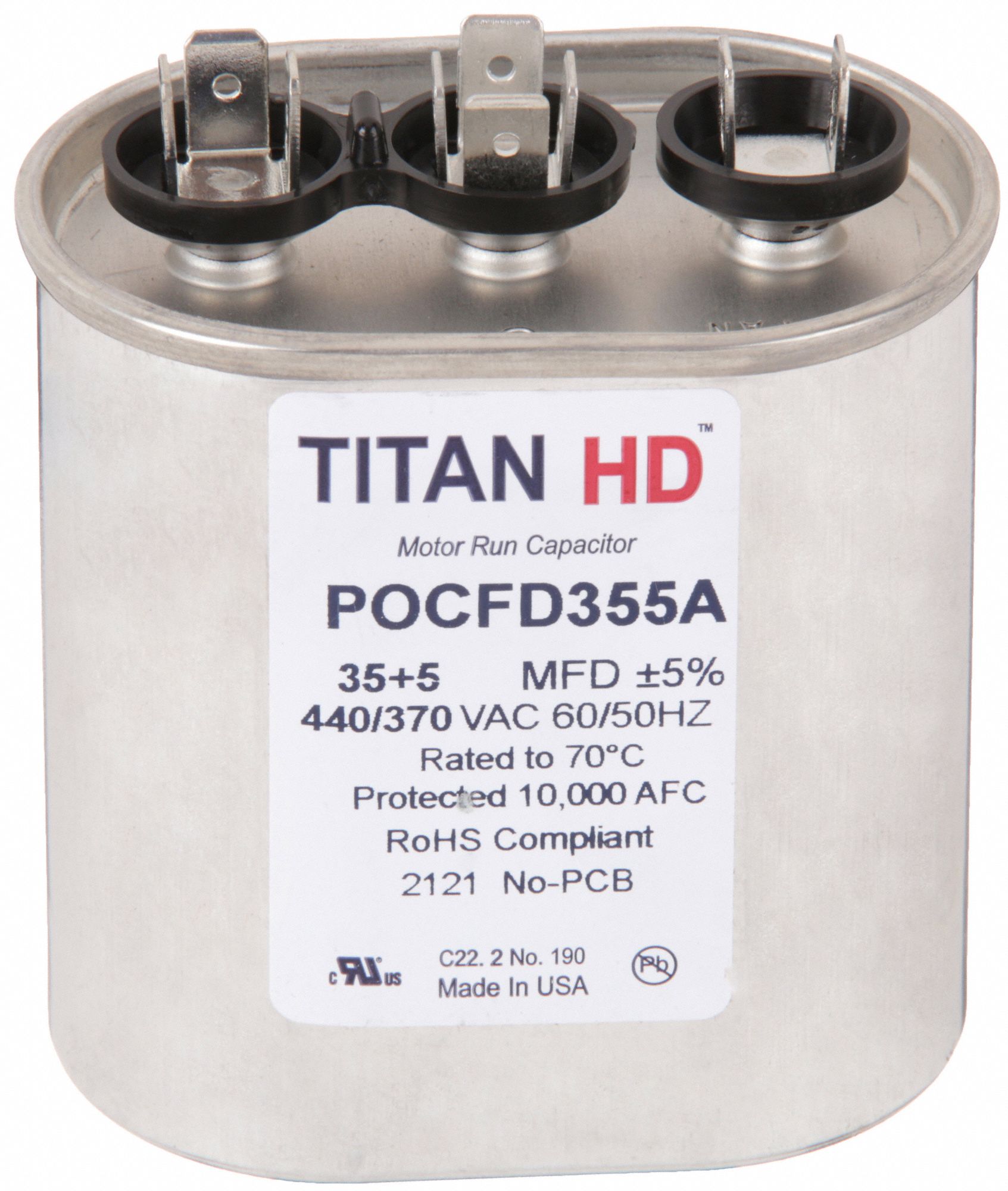 TITAN HD, Oval, 440/370V AC, Motor Dual Run Capacitor - 20UD48 ...