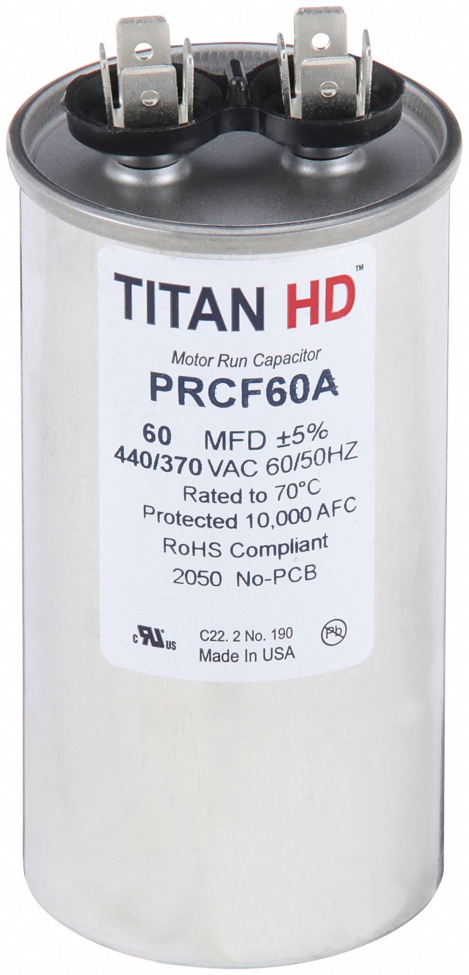 TITAN HD, Round, 440/370V AC, Motor Run Capacitor - 20UD64|PRCF60A ...