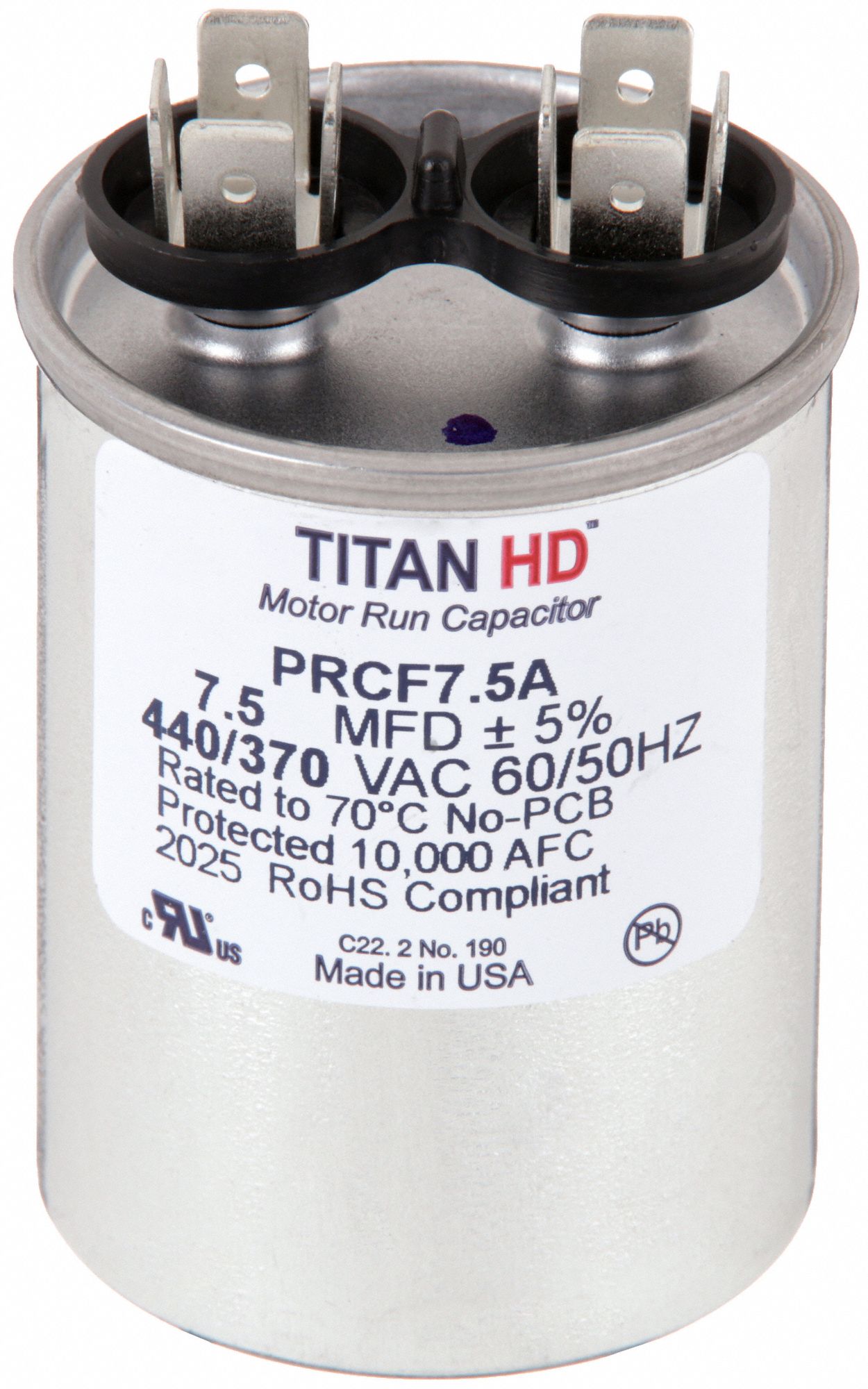 TITAN HD, Round, 440/370V AC, Motor Run Capacitor - 20UD65|PRCF7.5A ...
