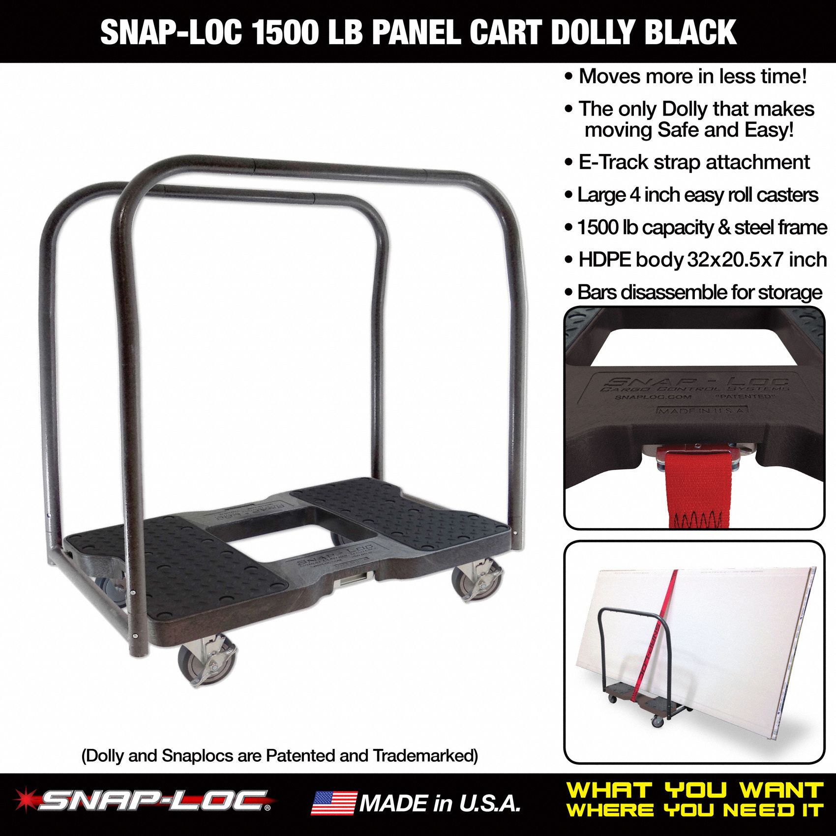 SNAP-LOC Vertical Panel Truck with Removable Rails & Load-Securing ...